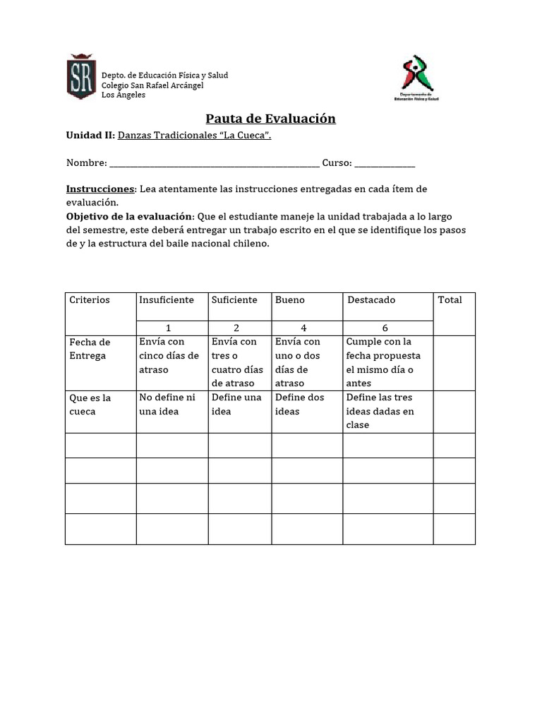 Pauta de Evaluacion Unidad II La Cueca | PDF | Bailes