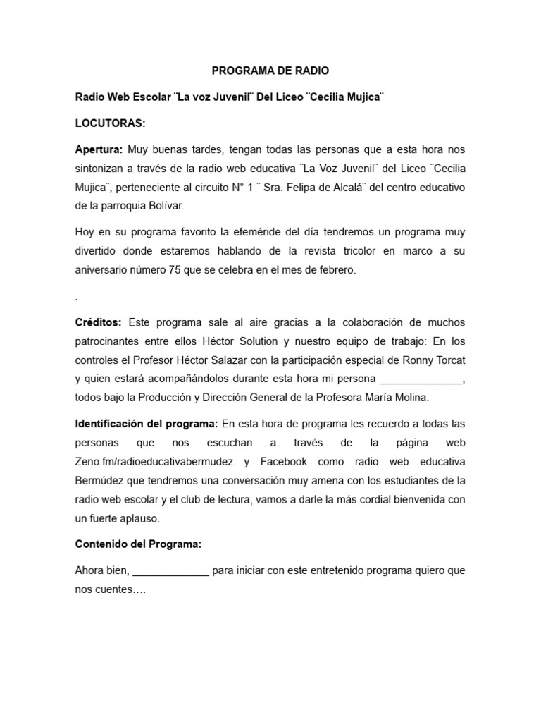 Guion Programa Revista Tricolor | PDF