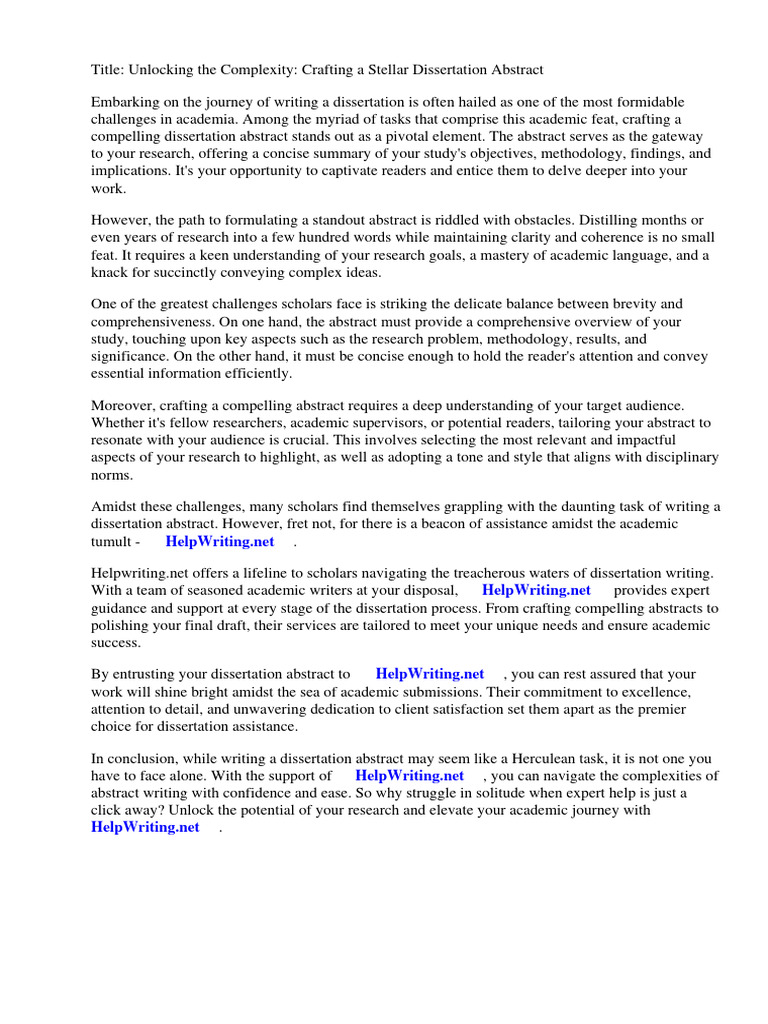 Example of A Good Dissertation Abstract | PDF