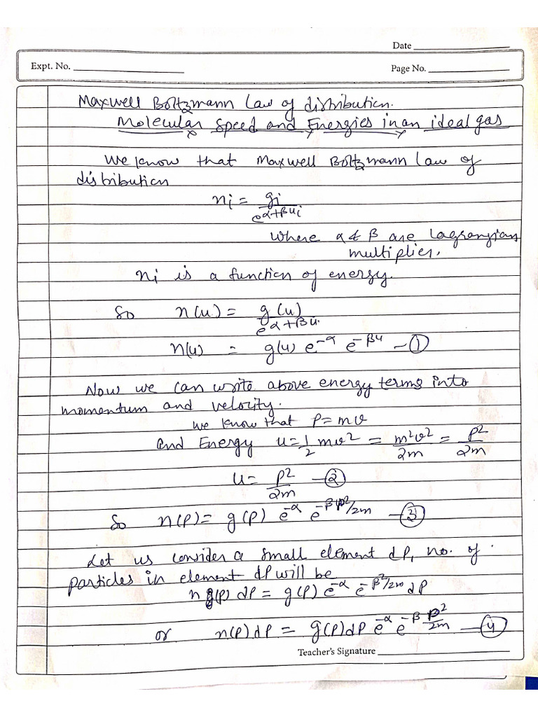 Maxwell Boltzmann Law of Distribution of Molecular Velocity | PDF