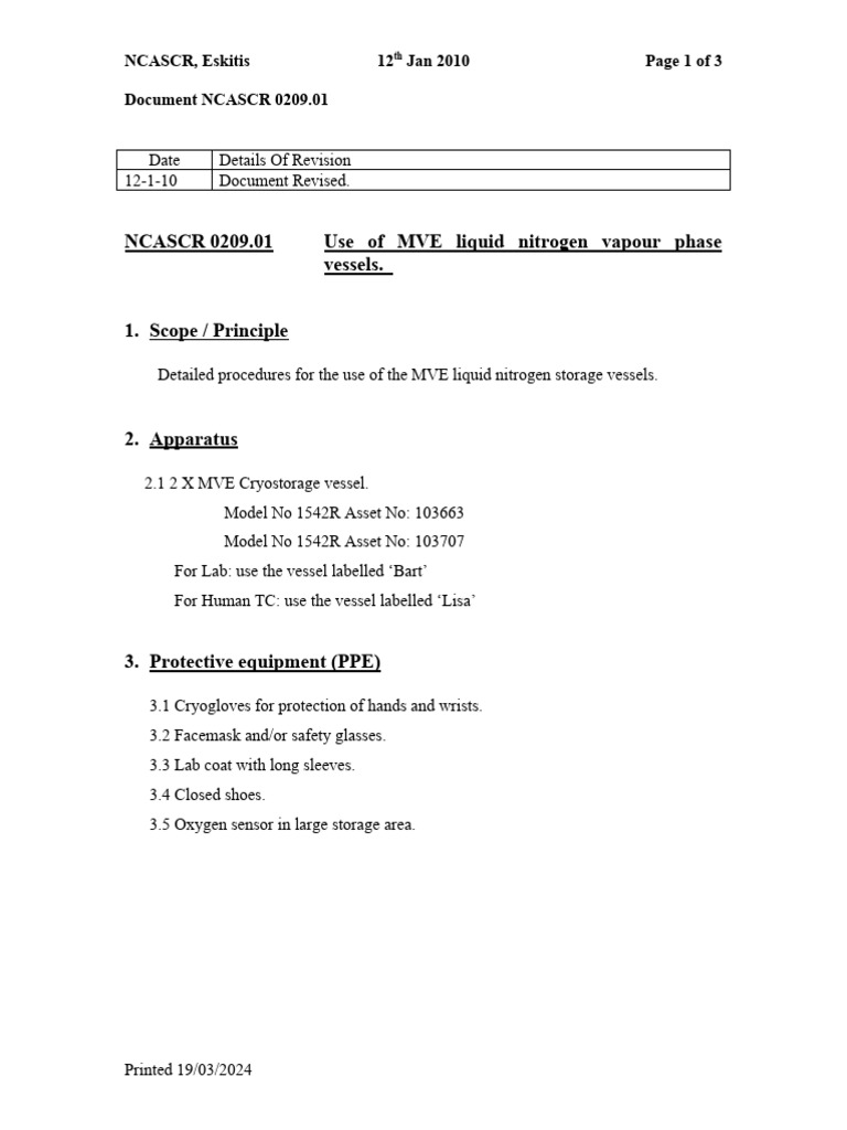 Use of MVE Cryostorage Units | PDF | Personal Protective Equipment | Gases