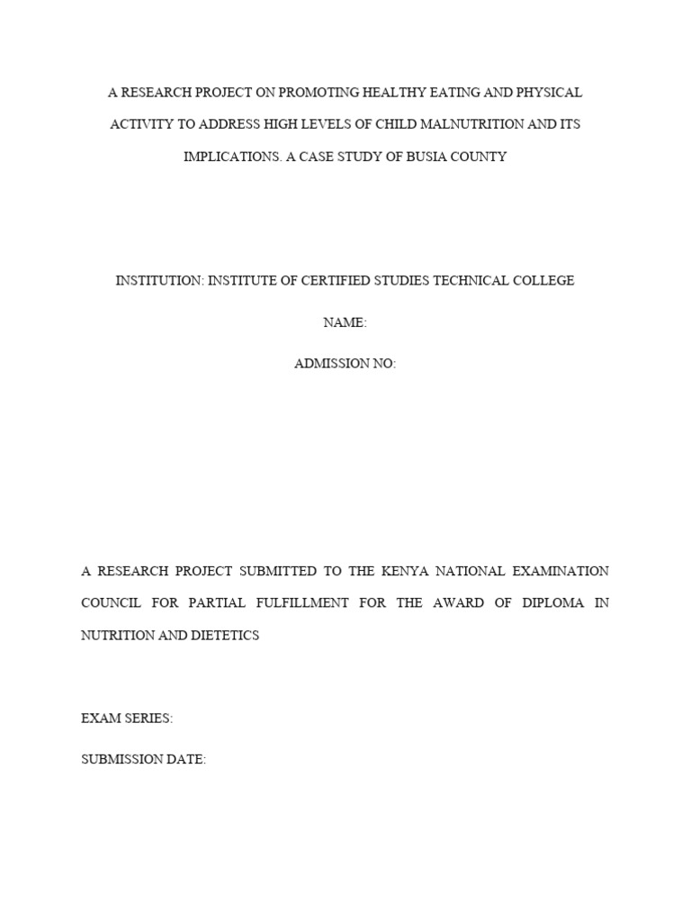 A Research Project On Promoting Healthy Eating and Physical Activity To ...