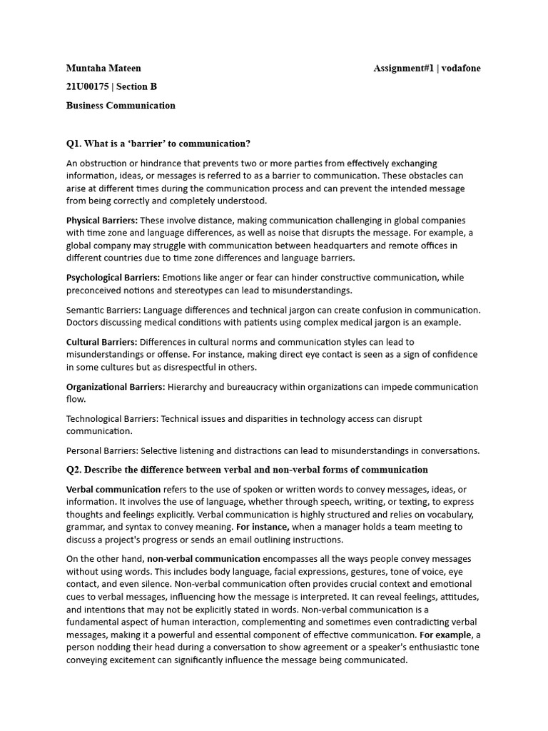 Bcom Assig1 | PDF | Communication | Nonverbal Communication