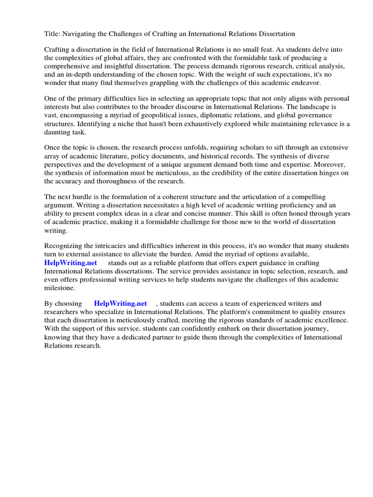 International Relations Dissertation Topics | PDF | Thesis