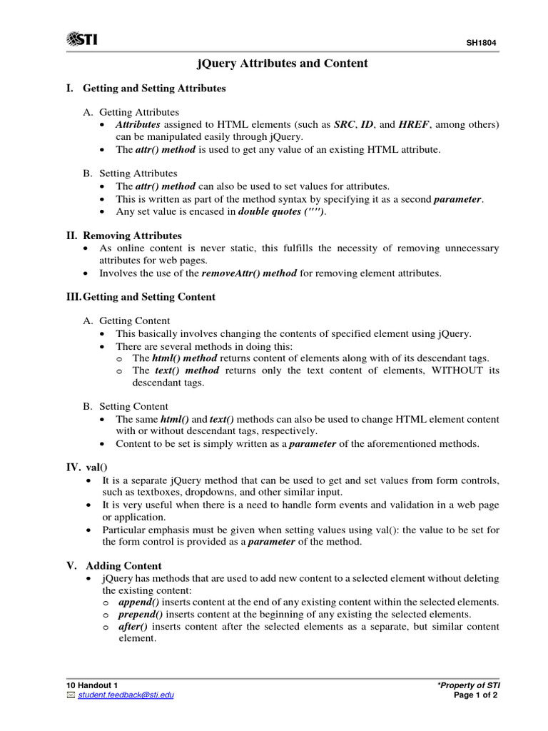 10 Handout 1 | PDF | J Query | Html Element