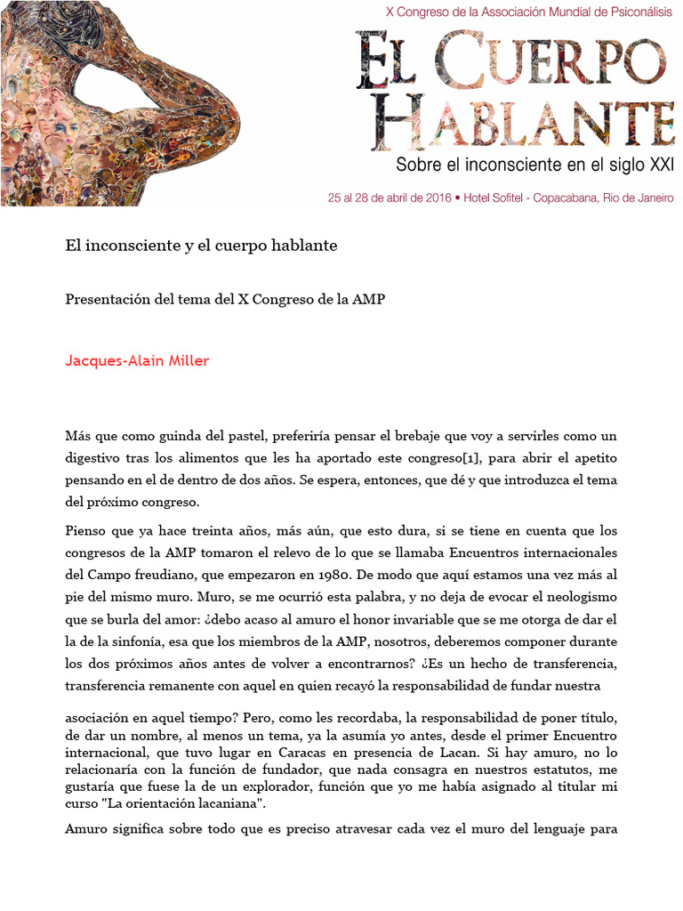 El Inconsciente y El Cuerpo Hablante | PDF | Jacques Lacan | Mente ...