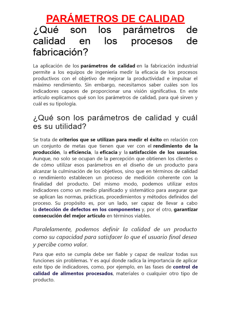 Parámetros de Calidad | Descargar gratis PDF | Calidad (comercial) | Producto (Negocio)