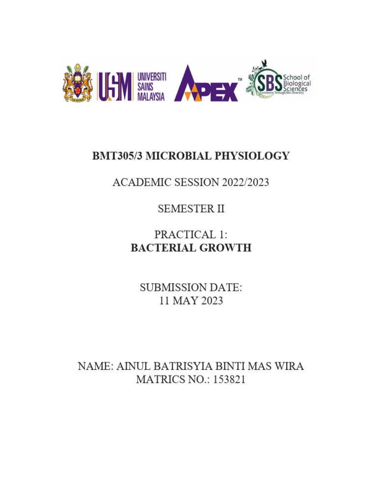 Lab 1 BMT305 Ainul Batrisyia | PDF | Colony Forming Unit | Bacteria Lab 1 BMT305 Ainul Batrisyia | PDF | Colony Forming Unit | Bacteria