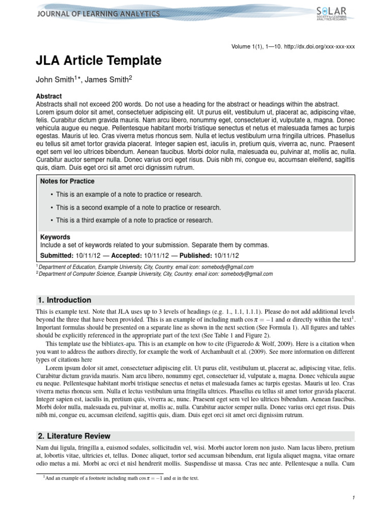 JLA Article Template Guide | PDF