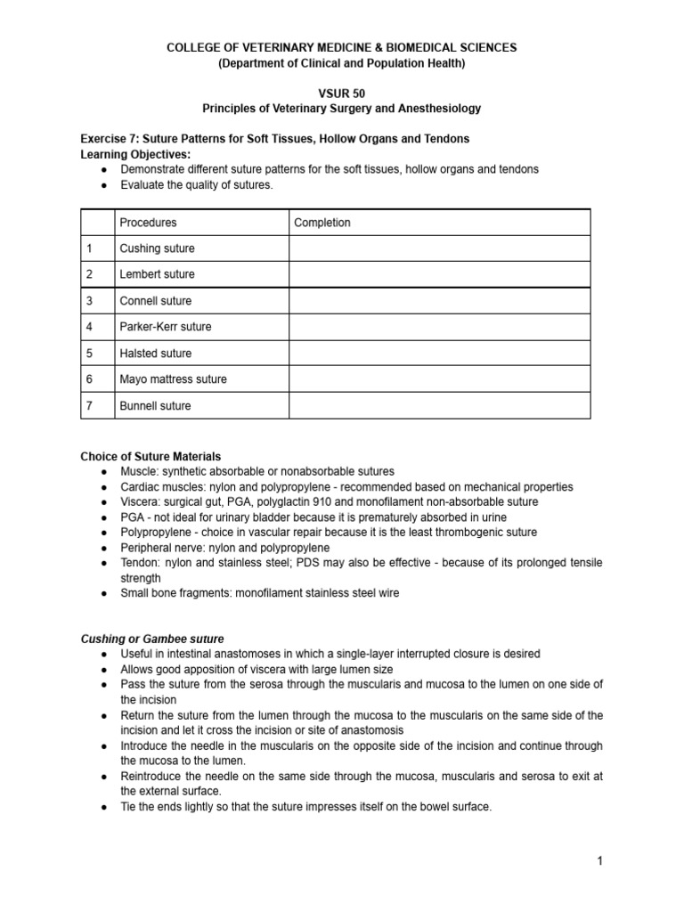 Suture Patterns for Veterinary Surgery | PDF | Surgical Suture | Surgery
