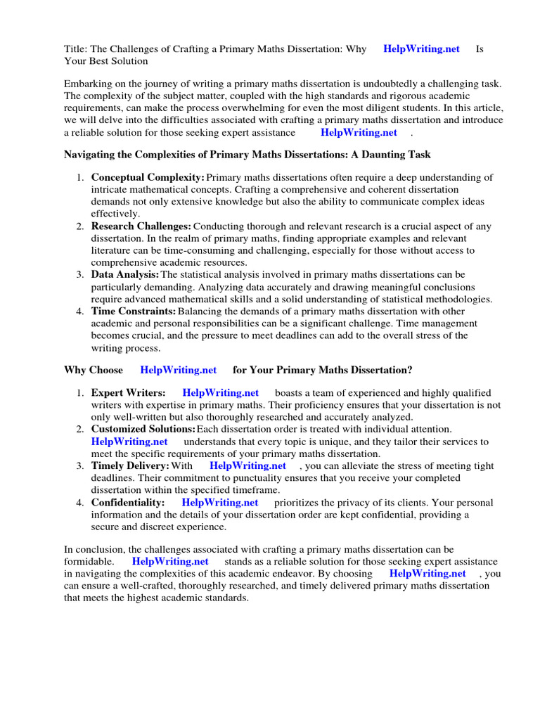 Primary Maths Dissertation Examples | PDF | Mathematics | Thesis