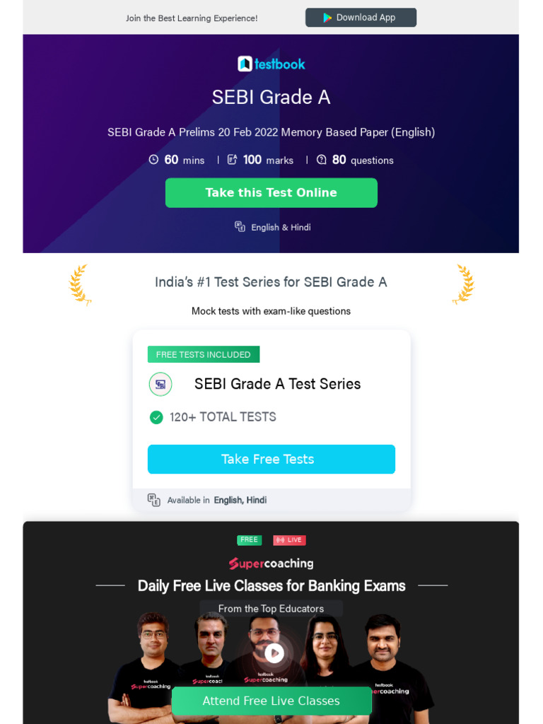 SEBI Grade A Prelims 20 Feb 2022 Memory Based Paper (English) | PDF