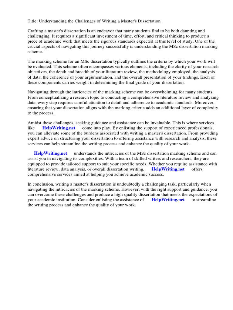 MSC Dissertation Marking Scheme | Download Free PDF | Thesis | Renewable Energy