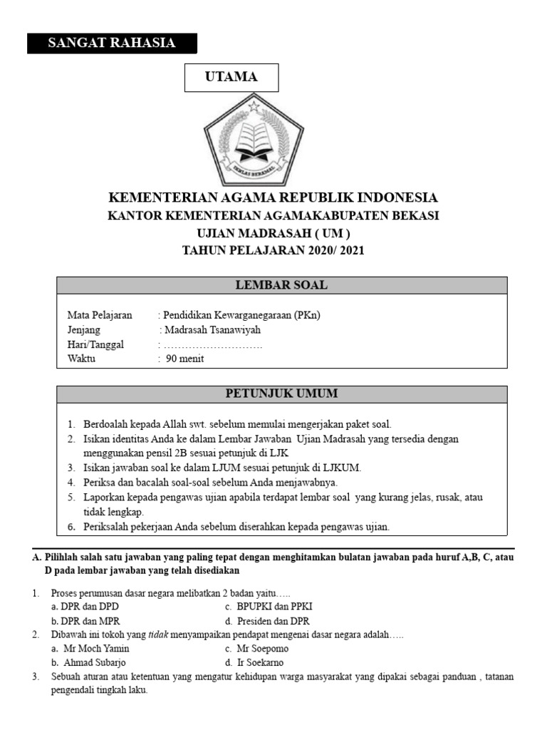 Soal UM PKN 2021 OK | PDF