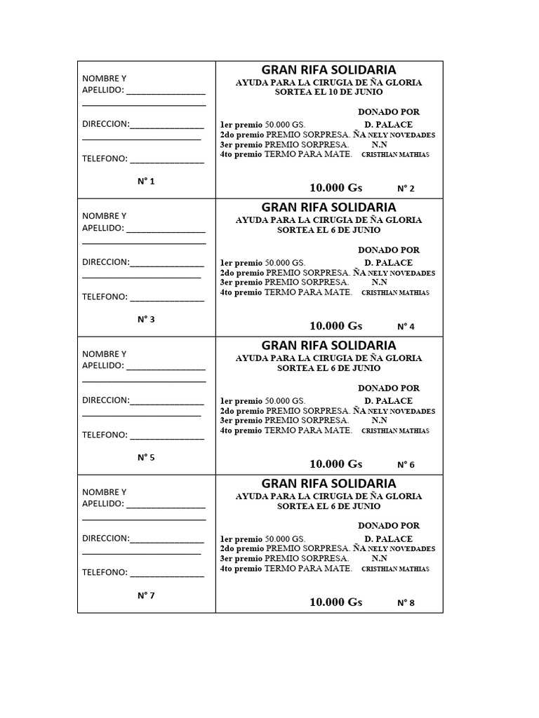 Gran Rifa Solidaria por Ña Gloria | PDF