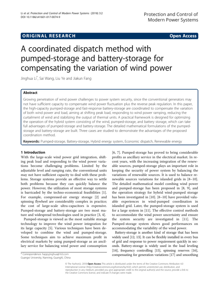 A Coordinated Dispatch Method With Pumped-Storage and Battery-Storage ...