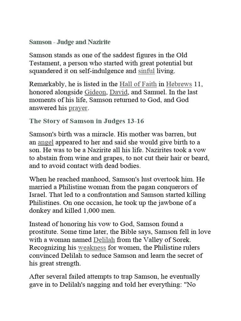 SAMSON AND DELILAH STORY | PDF | Samson | Delilah