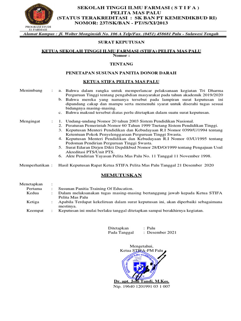 SK Panitia Donor Darah | PDF