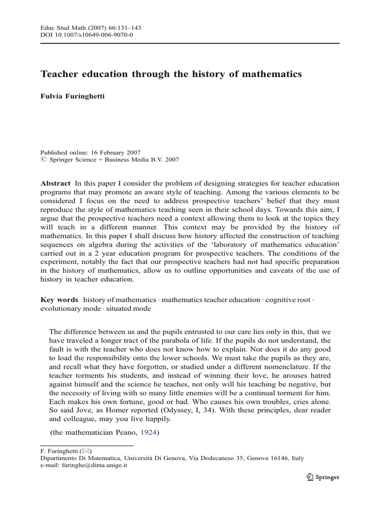 Teacher Education Through The History of | PDF | Equations | Quadratic ...