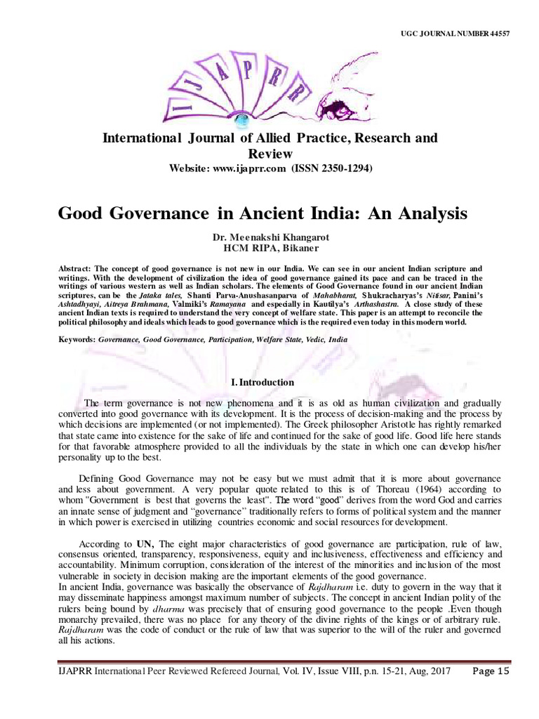 Good Governance in Ancient India Analysis | PDF | Politics