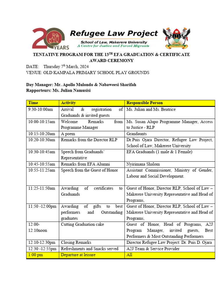 24 02 28 EFA Graduation Proposed Program | PDF