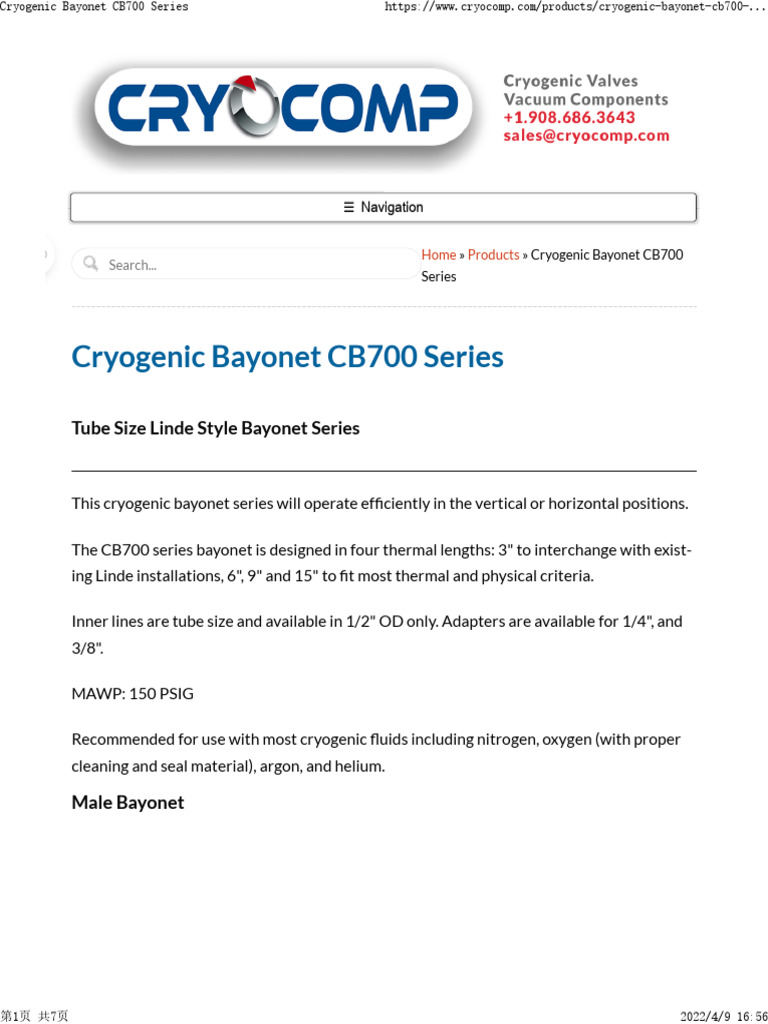 Cryogenic Bayonet CB700 Series | PDF | Cryogenics | Mechanical Engineering