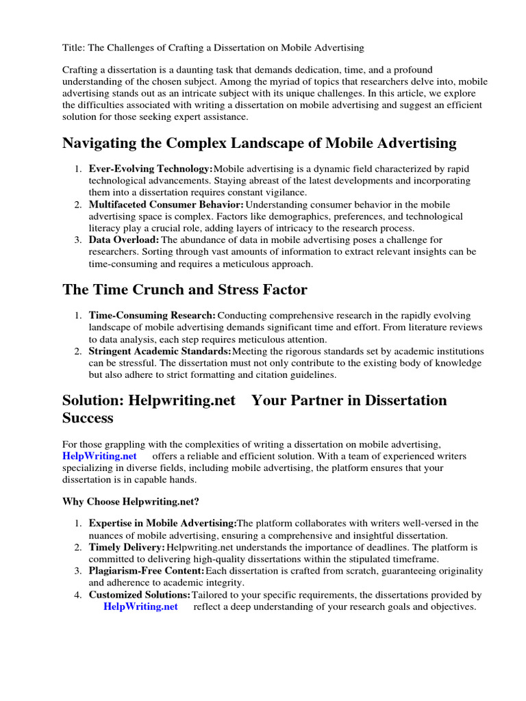 Dissertation On Mobile Advertising | PDF | Advertising | Social Media