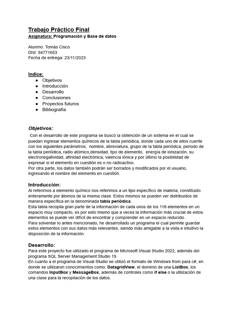 Trabajo Práctico Final | PDF | SQL | Bases de datos