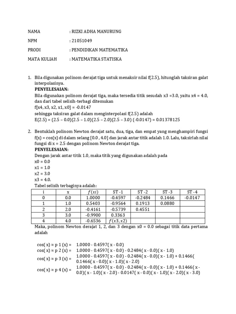 Taksiran Galat Interpolasi dalam Matematika | PDF