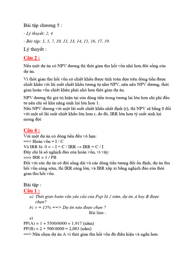 BÀI TẬP CHƯƠNG 5 | PDF