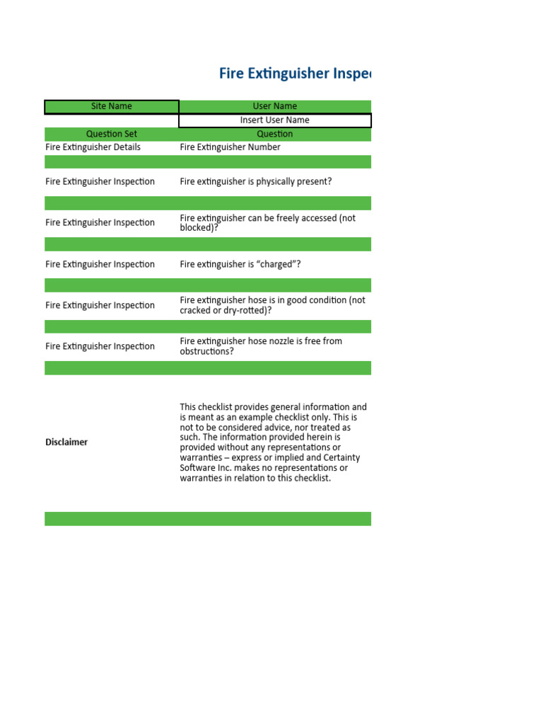 Fire Extinguisher Inspection Checklist | PDF