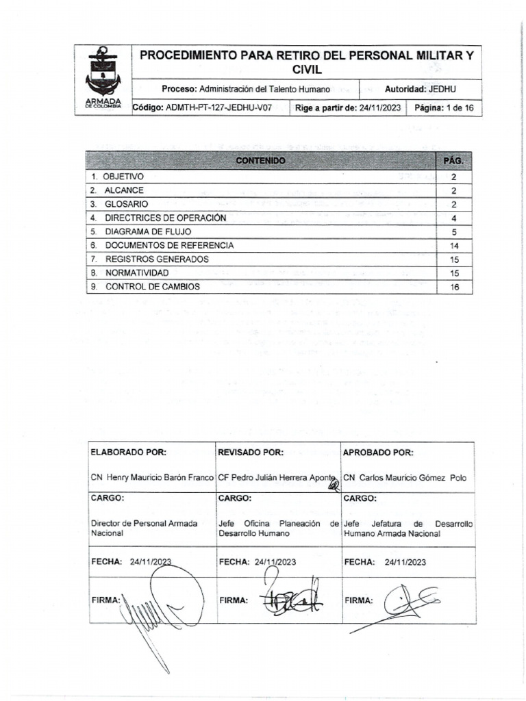 Procedimiento Retiro Personal Militar o Civil Admth-Pt-127-Jedhu. | PDF