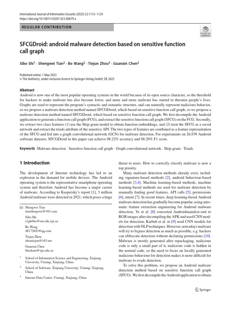 Shi Et Al. - 2023 - SFCGDroid Android Malware Detection Based On Sens | Download Free PDF ...