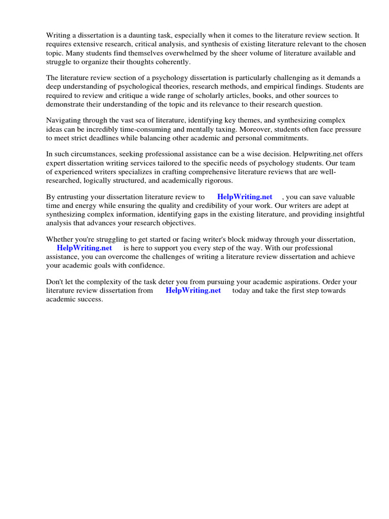 Literature Review Dissertation Example Psychology | Download Free PDF ...