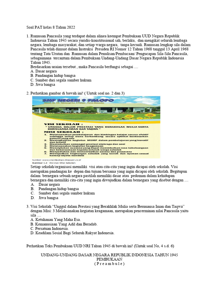 SOAL PAT PPKN KELAS 8 2022 Revisi | PDF | Politik | Perjalanan