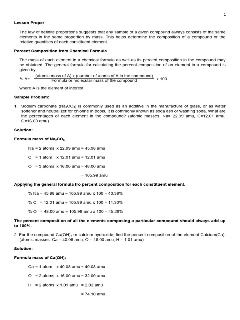 Gen Chem 1 Module 3 Lesson 2 | PDF | Mole (Unit) | Chemical Compounds