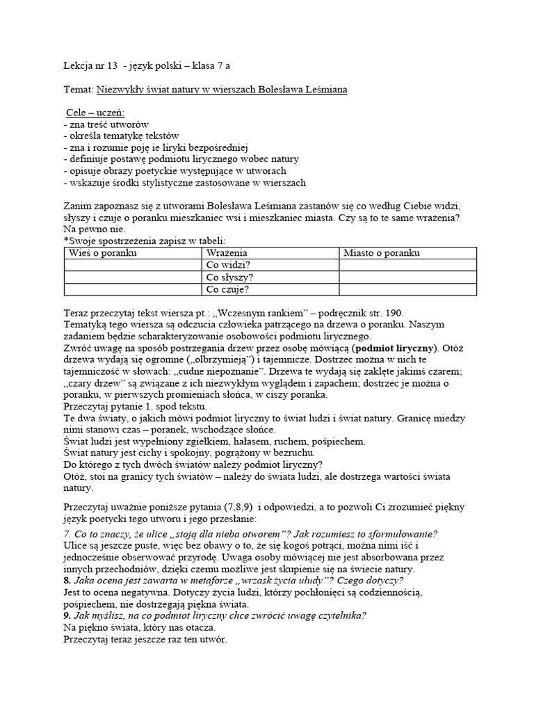 Jezyk Polski 7 A Lekcja NR 13 06052020 | PDF