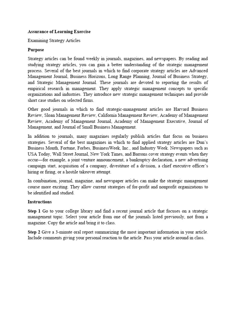 Exploring Strategic Management Articles | PDF