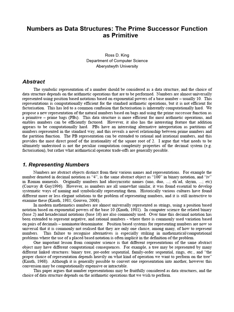 Numbers As Data Structures: The Prime Successor Function As Primitive ...