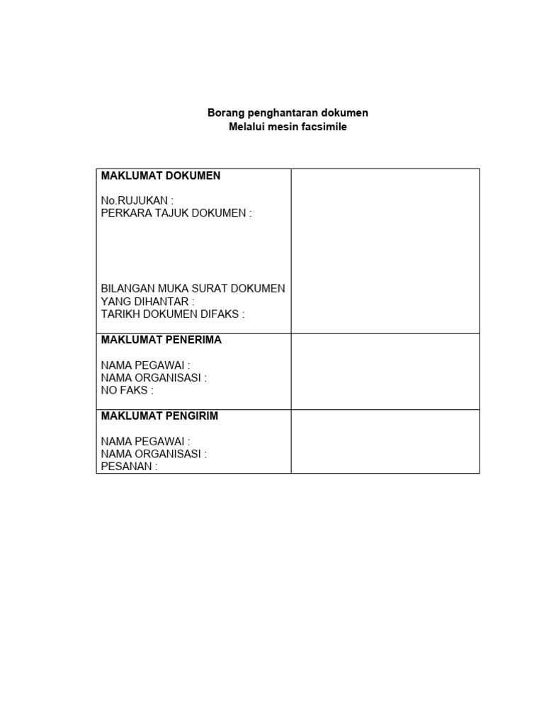 Borang Penghantaran Dokumen Faks | PDF
