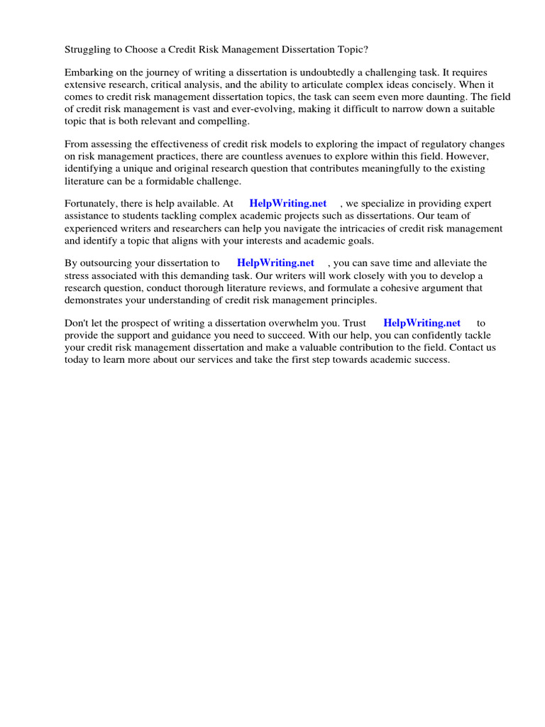 Credit Risk Management Dissertation Topics | Download Free PDF | Banks ...