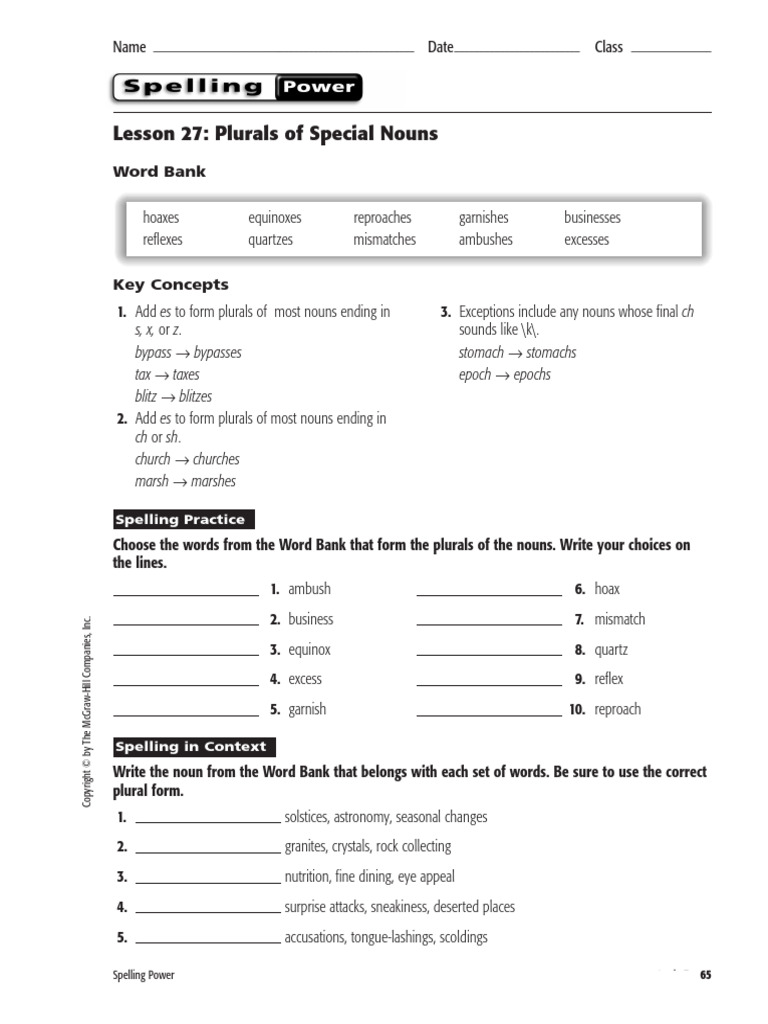 Gr7-8 Glencoe Spelling Power Lesson 27-28 | PDF