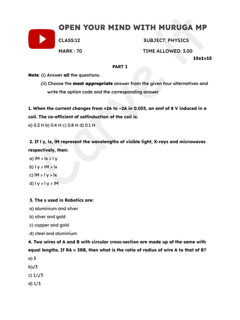 12th Sample Question Paper | PDF | Electron | Capacitor