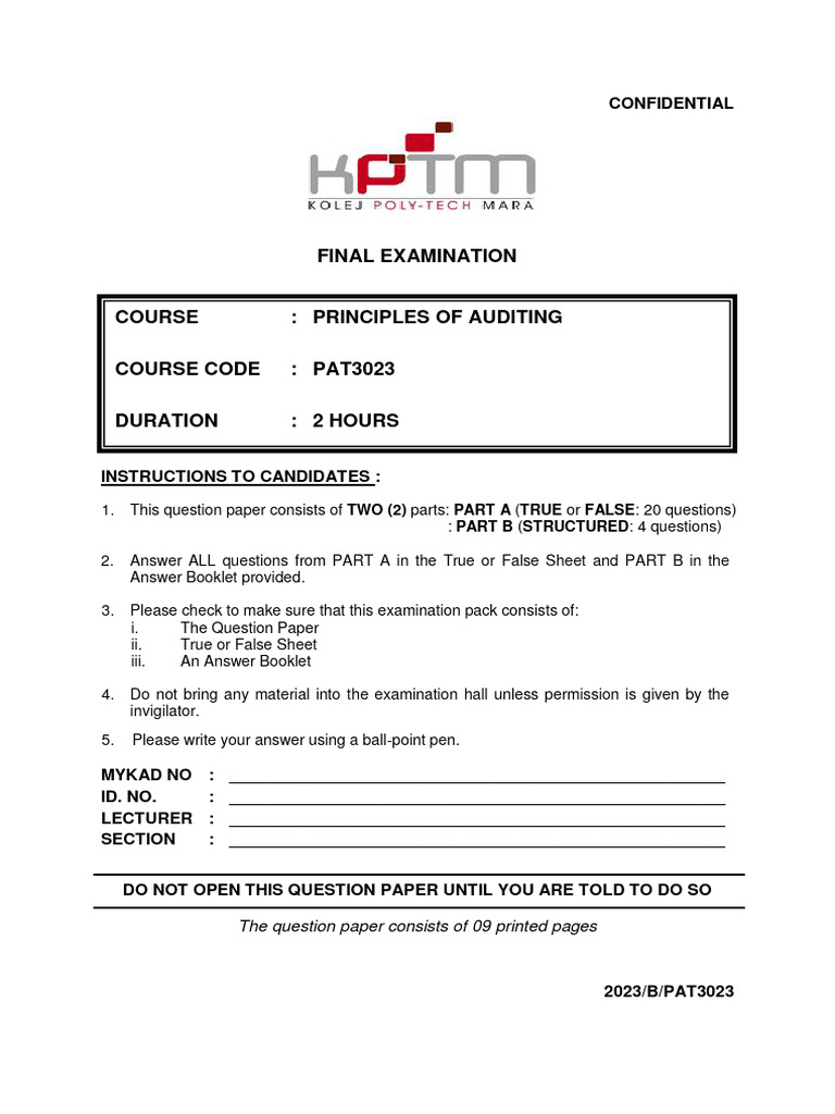 Pat3023 B QP | PDF | Internal Control | Audit