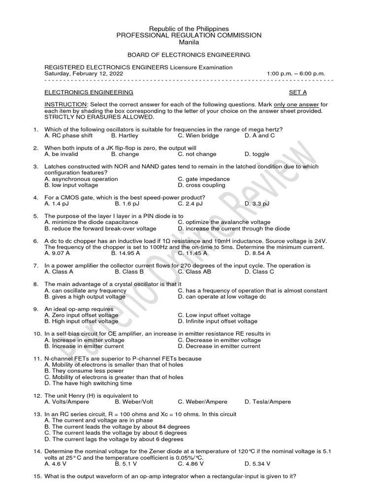 ECE Mock Board Exam April 2022 Electronics | PDF | Amplifier | Bipolar ...