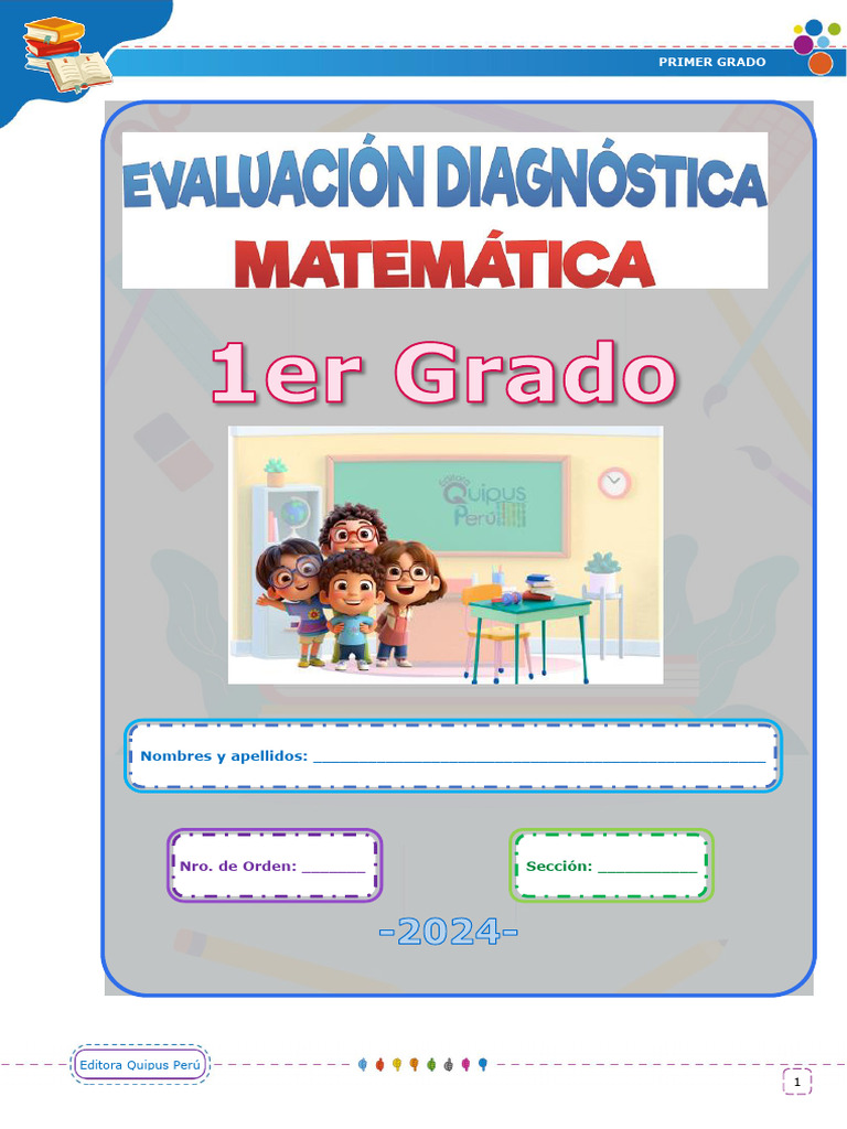 4.-Primer grado Evaluación Diagnóstica - Matemática 2024 - Editora Quipus Perú.docx | PDF