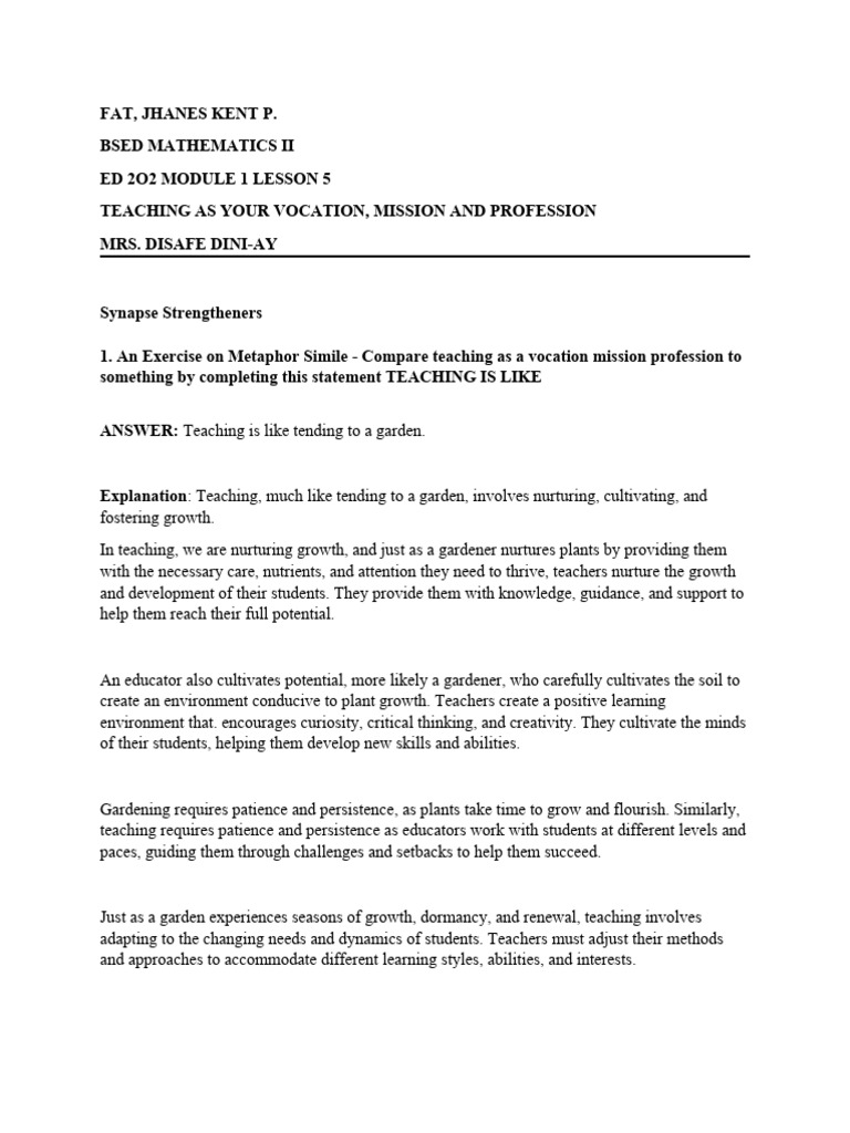 ED202 M1-L5 Activities | Download Free PDF | Teachers | Cognition