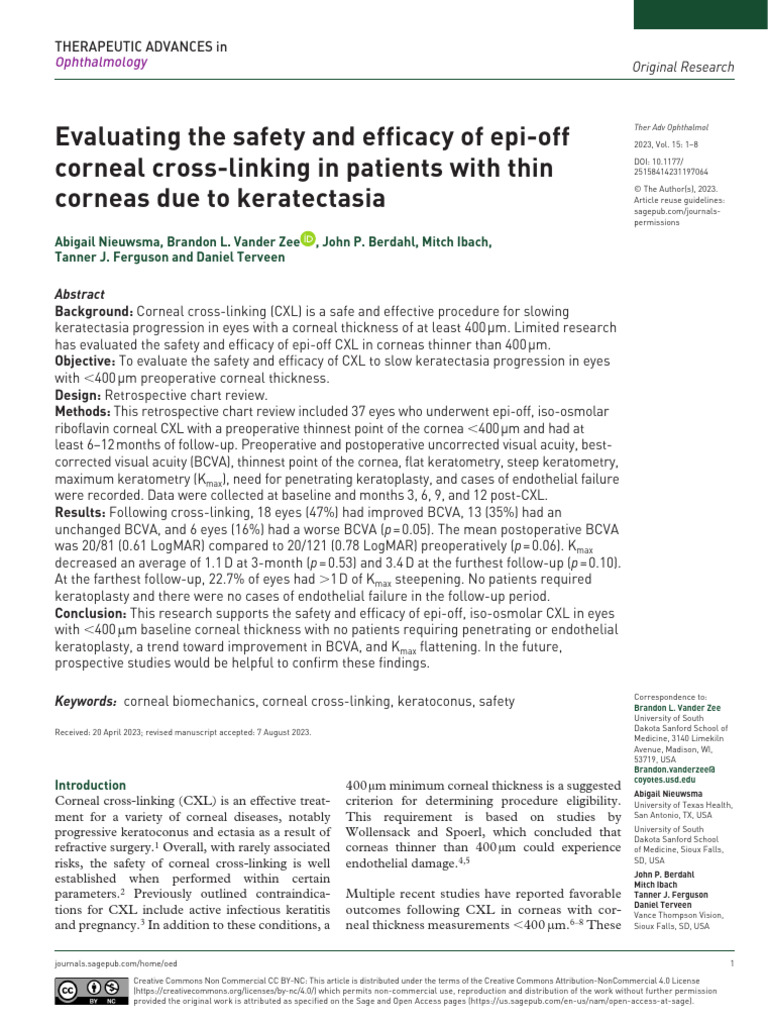 Evaluating The Safety and Efficacy of Epi-Off Corneal Cross-Linking in ...