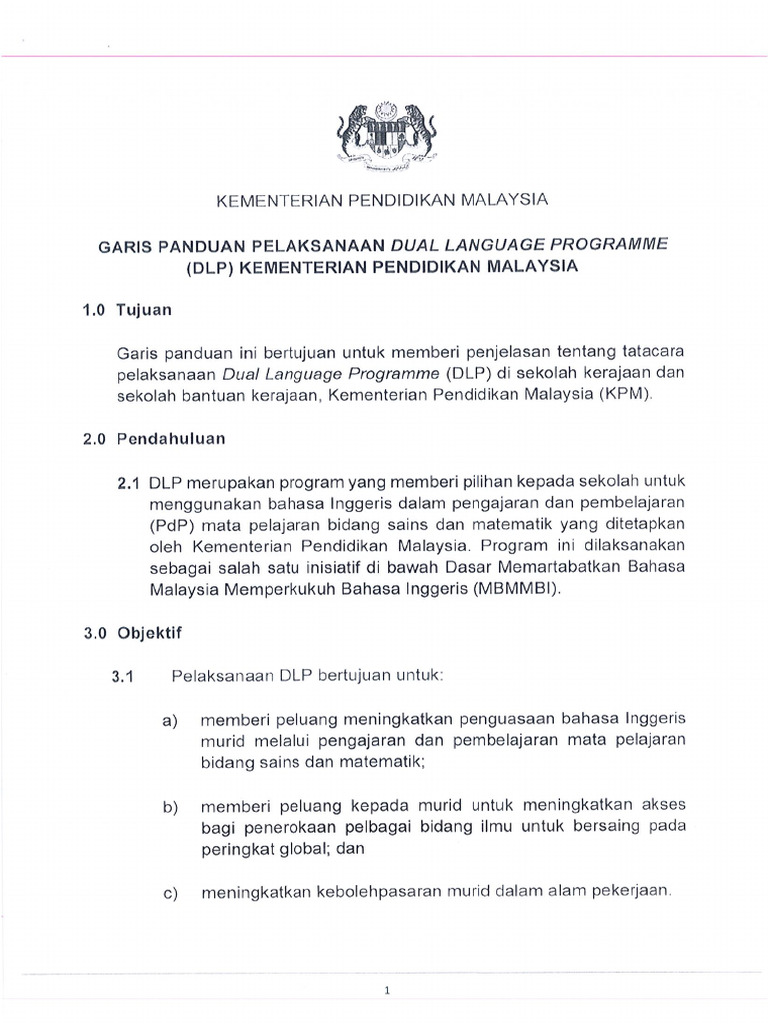 Garis Panduan Pelaksanaan Dual Language Programme DLP Kementerian Pendidikan Malaysia | PDF