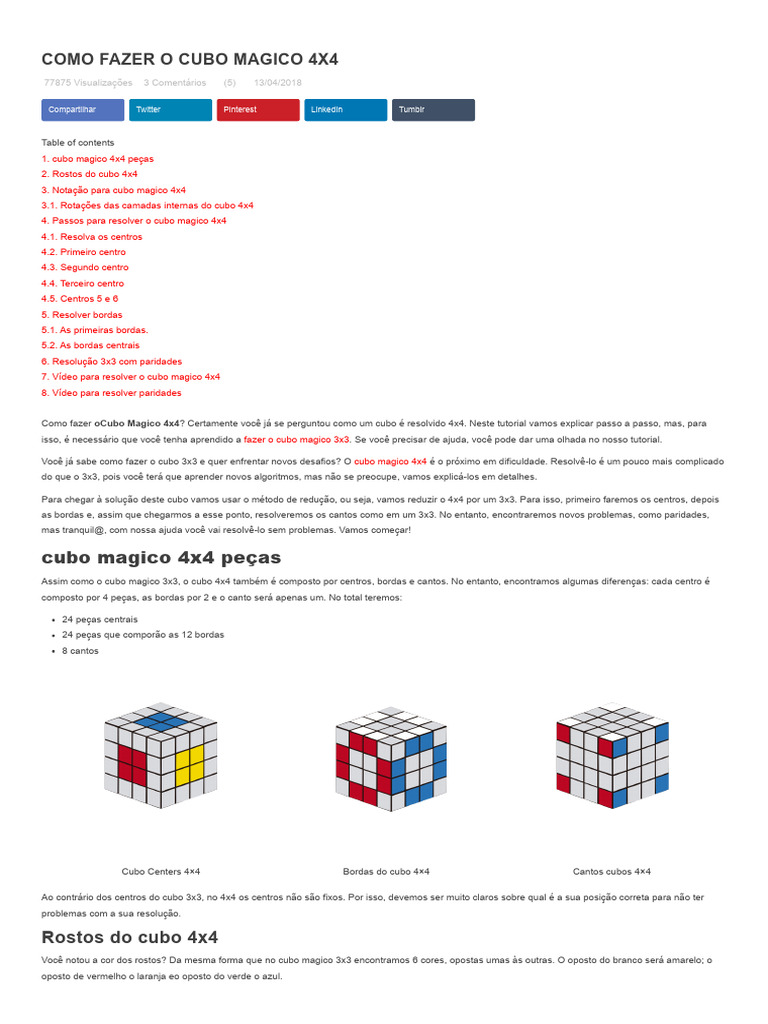 Prestar Como Resolver o Cubo Magico 4x4 Com o Método Mais Simples | PDF | Cor | Algoritmos